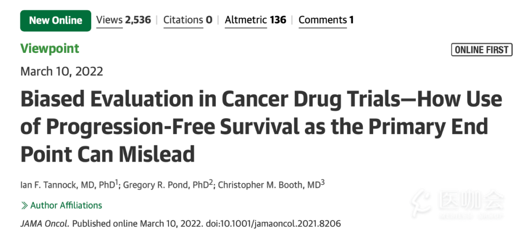 JAMA子刊：肿瘤研究中，将PFS作为主要终点的一些顾虑 - 医咖会